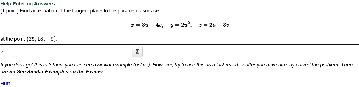 Solved Help Entering Answers(1 ﻿point) ﻿Find an equation of | Chegg.com