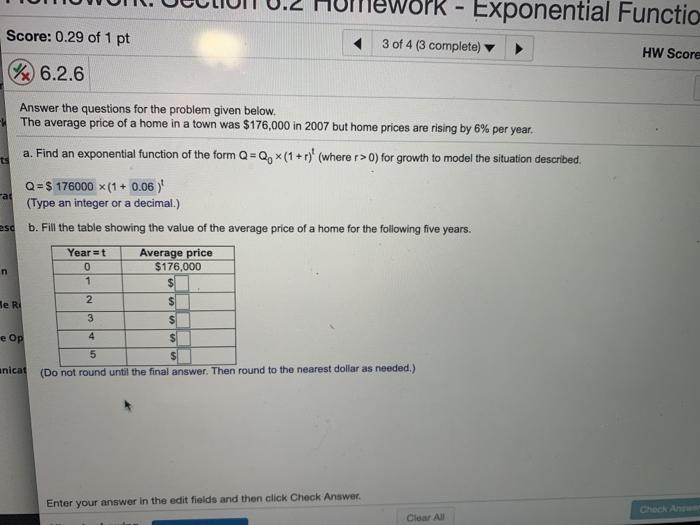 Solved - Exponential Functio Score: 0.29 of 1 pt 3 of 4 (3 | Chegg.com
