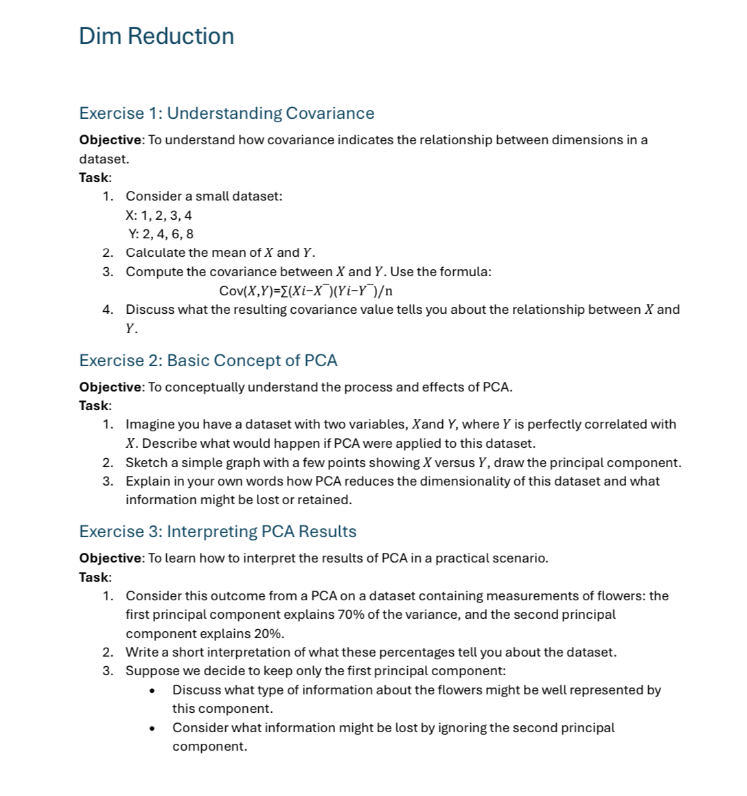 Solved Dim ReductionExercise 1: Understanding | Chegg.com