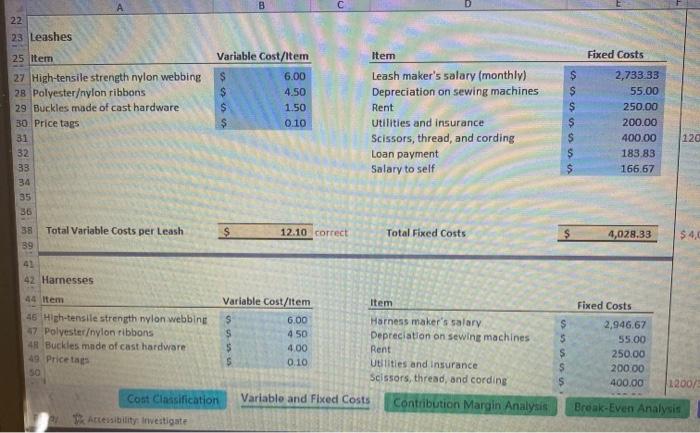 Milestone One - Variable and Fixed Costs22 23 Leashes | Chegg.com