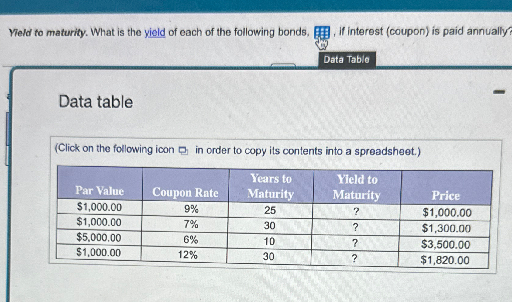 Solved Yield to maturity. What is the yield of each of the | Chegg.com