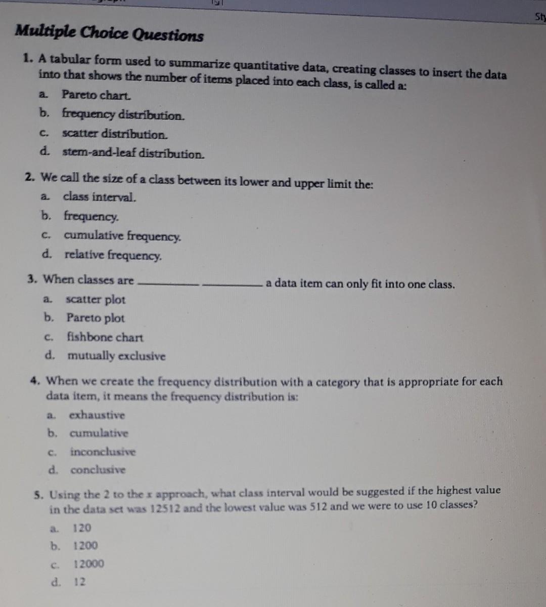 Solved 1. A tabular form used to summarize quantitative | Chegg.com