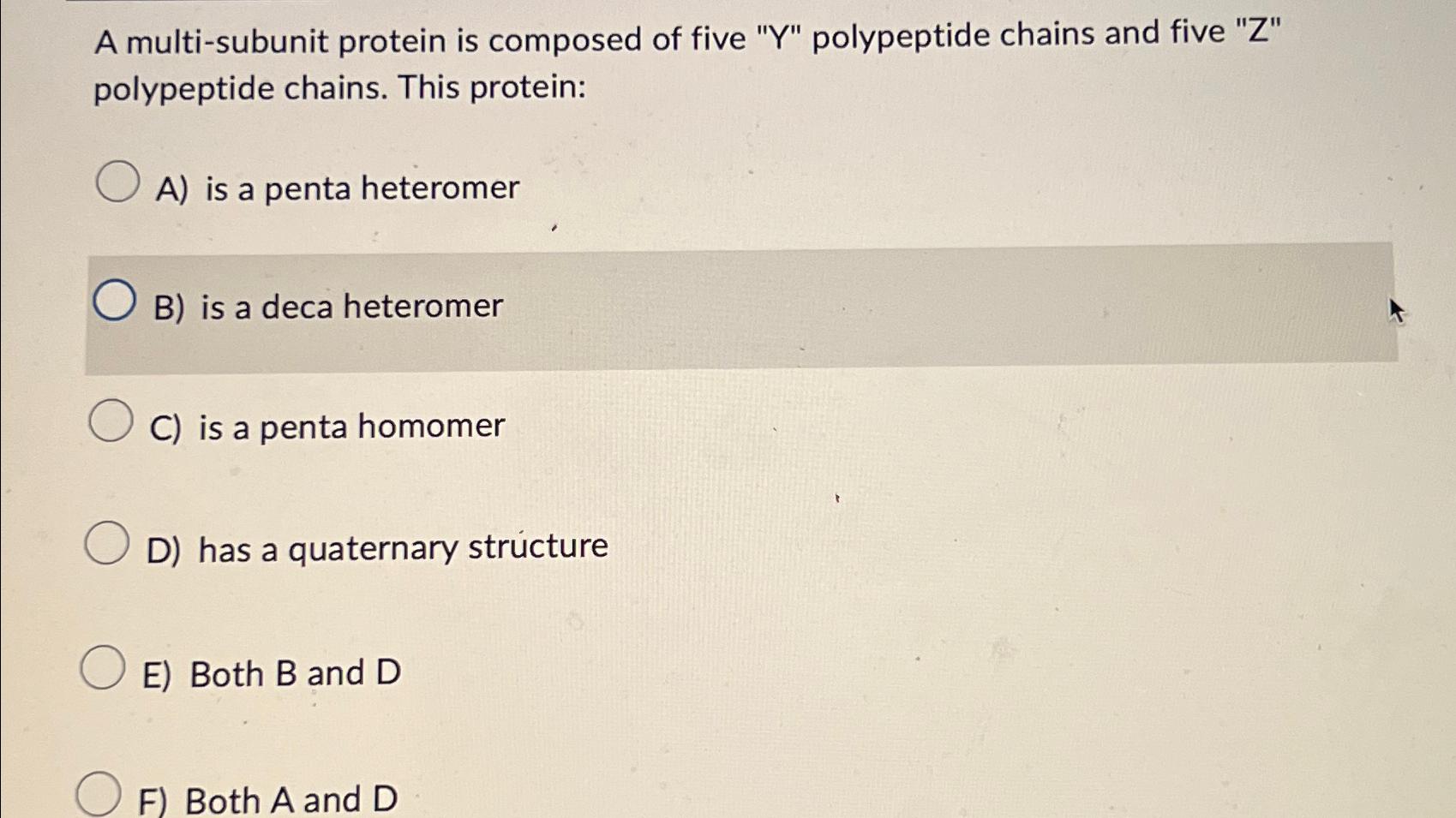 Solved A multi-subunit protein is composed of five " Y " | Chegg.com