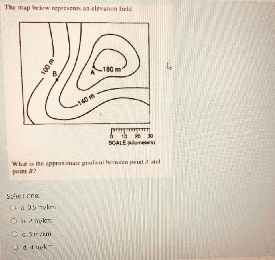 Solved The map below represents an elevation field. 100 m | Chegg.com