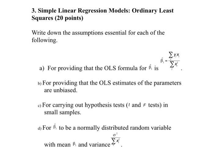 Solved 3. Simple Linear Regression Models: Ordinary Least | Chegg.com