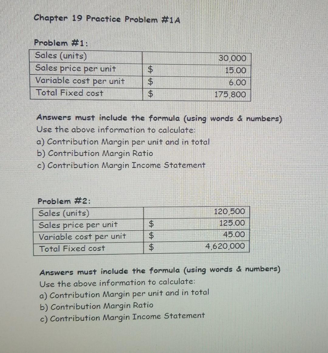 Solved Chapter 19 Practice Problem #1A Problem #1: Answers | Chegg.com