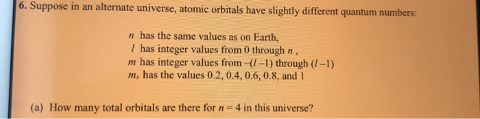 Solved suppose in an alternate universe, atomic orbitals | Chegg.com