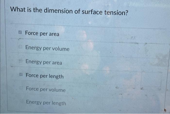 Solved What is the dimension of surface tension? Force per | Chegg.com