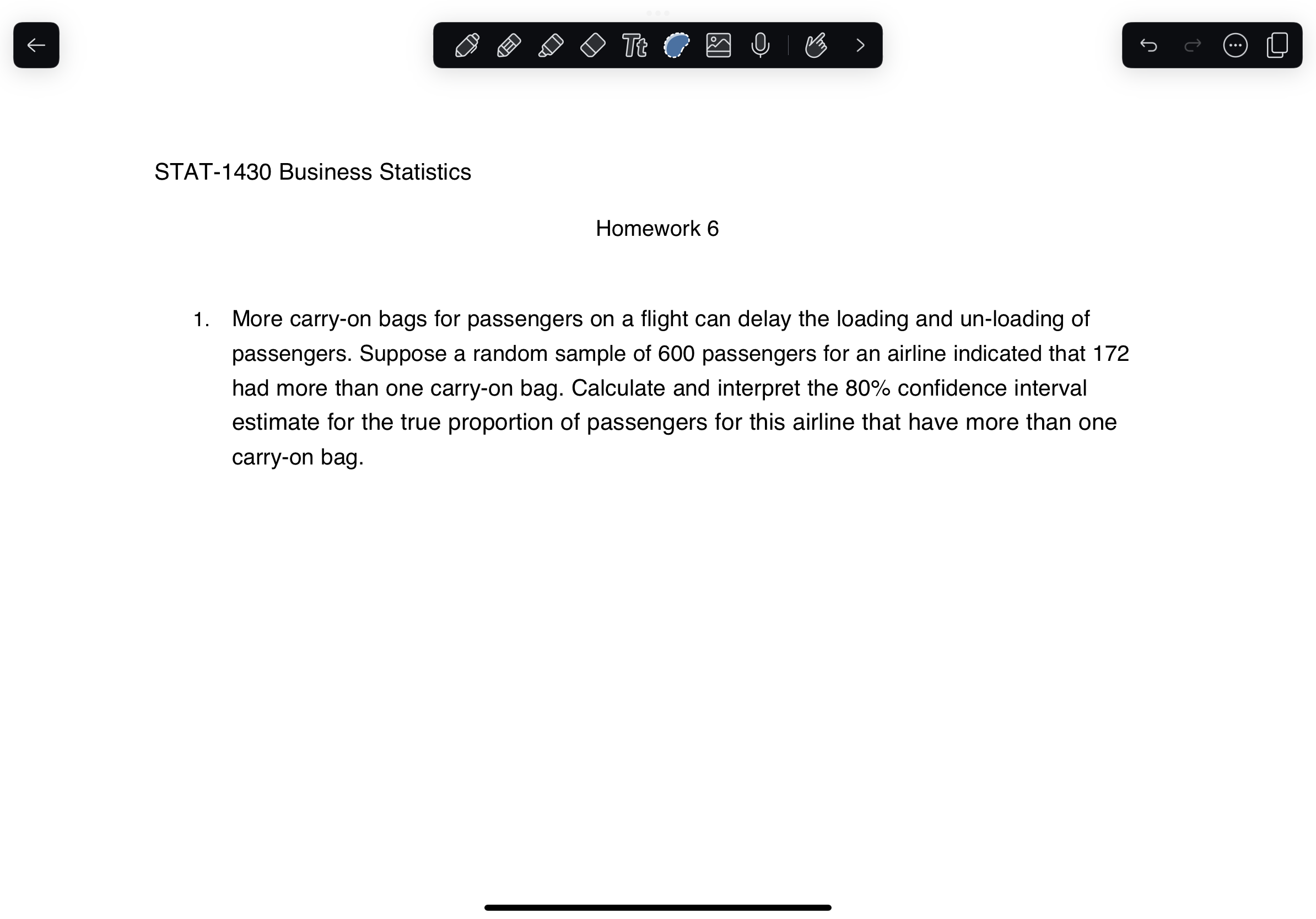 Solved STAT-1430 ﻿Business StatisticsHomework 6More carry-on | Chegg.com