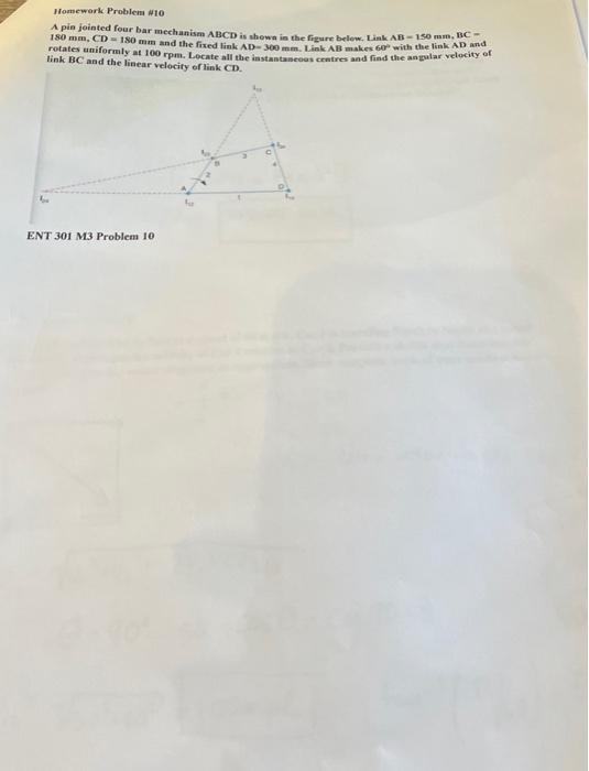 Solved Homework Problem #10 A pin jointed four bar mechanism | Chegg.com