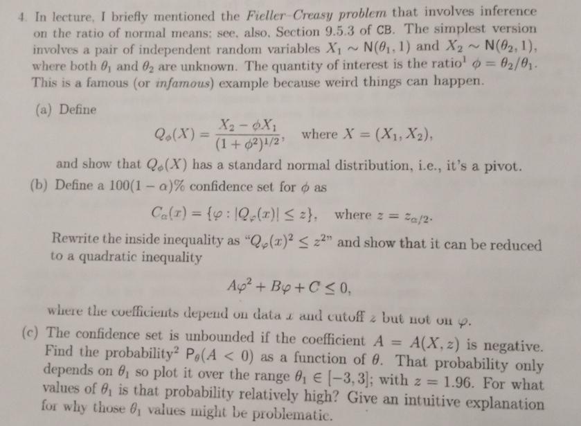 Solved In lecture, I briefly mentioned the Fieller-Creasy | Chegg.com