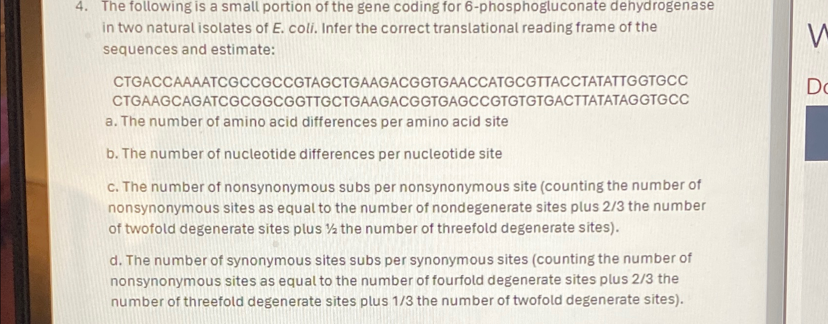 Solved The following is a small portion of the gene coding | Chegg.com
