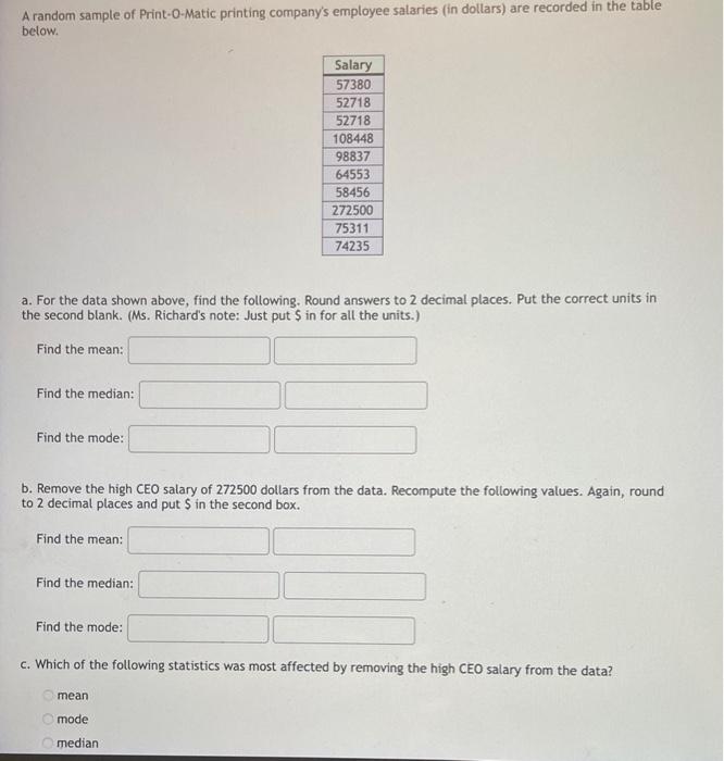 Solved A random sample of Print-0-Matic printing company's | Chegg.com
