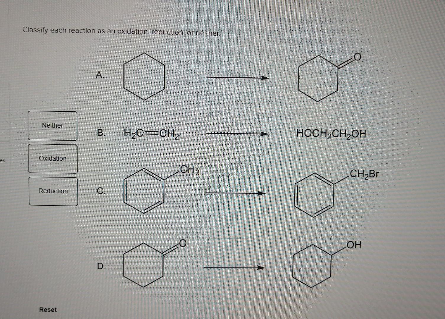 Solved Classify each reaction as an oxidation, reduction, or | Chegg.com