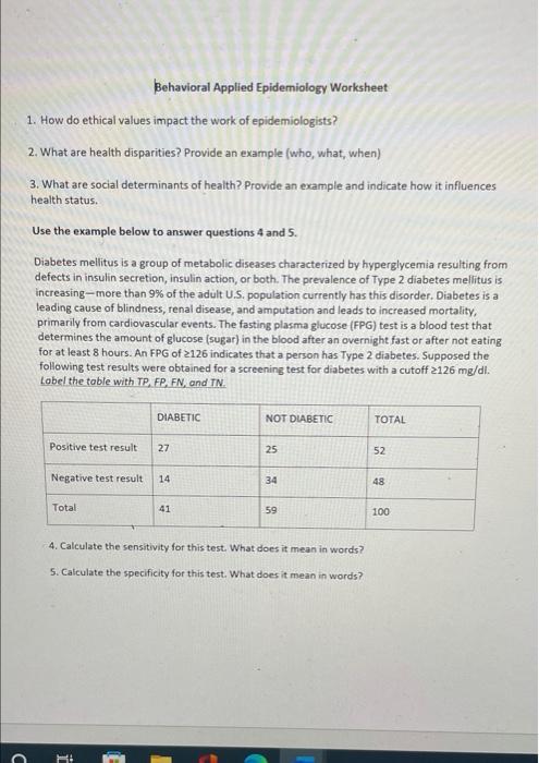 Solved Behavioral Applied Epidemiology Worksheet 1. How do | Chegg.com