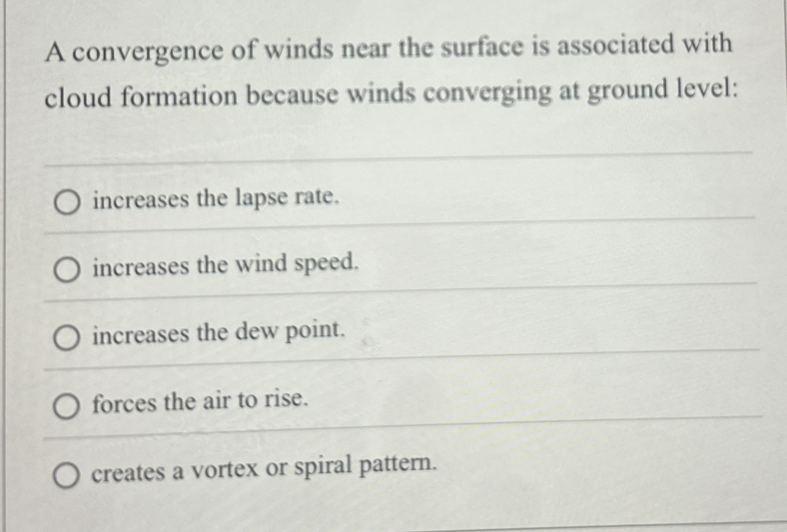Solved A convergence of winds near the surface is associated | Chegg.com