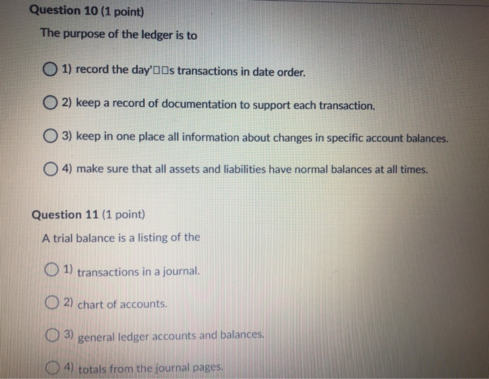 Solved ion 10 1 Point The Purpose Of The Ledger Is Chegg