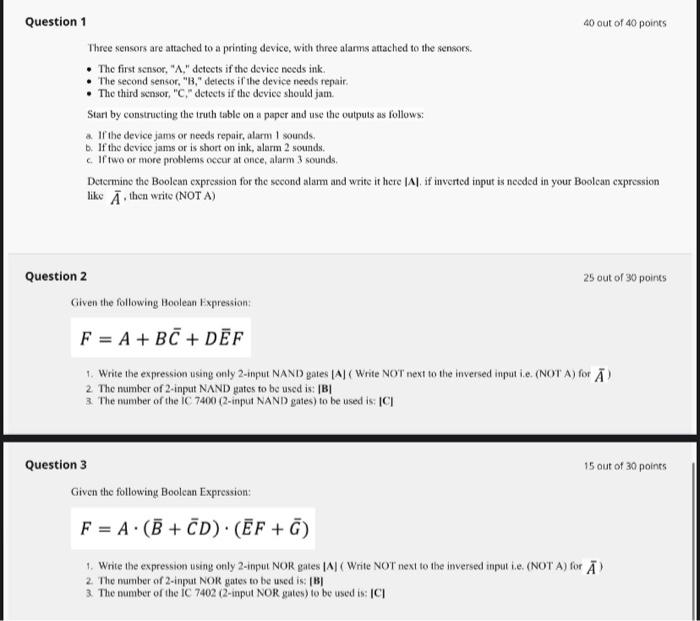 Solved Three sensors are attached to a printing device, with | Chegg.com