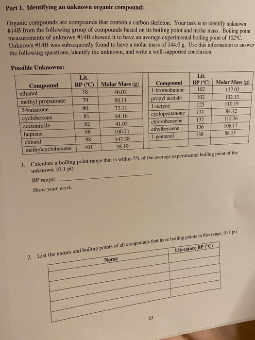 Solved Part 1. Identifying an unknown organic compound: | Chegg.com