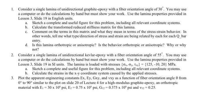 Solved 1. Consider a single lamina of unidirectional | Chegg.com