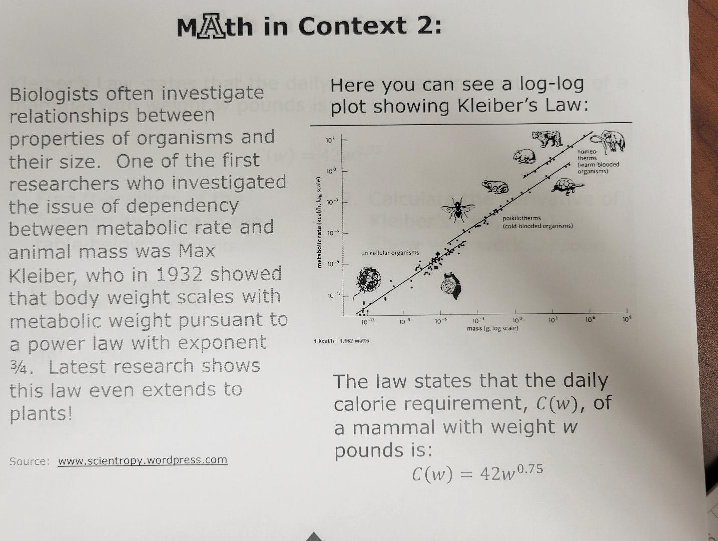 Solved MAth in Context 2: Kleiber's Law states that the | Chegg.com