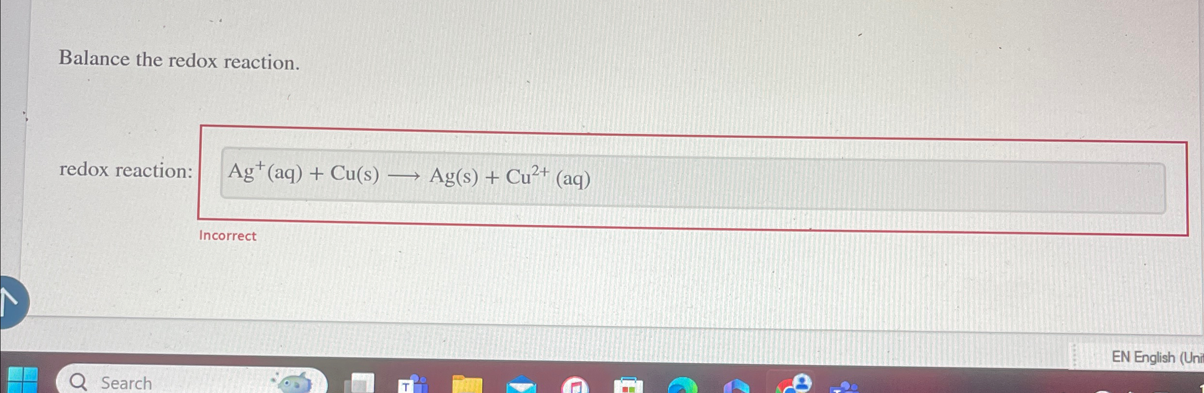 Solved Balance the redox reaction.redox | Chegg.com