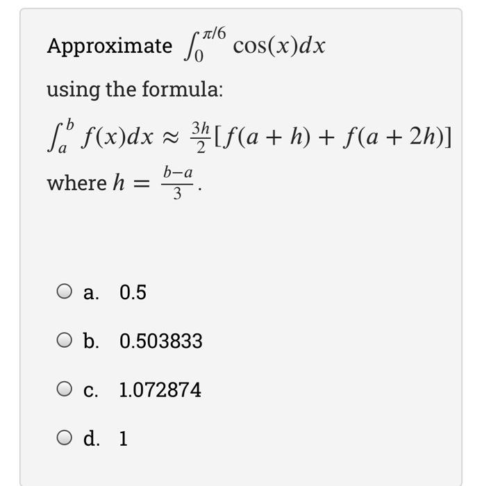 Solved Approximate 6."'* cos(x)dx using the formula: Sac | Chegg.com