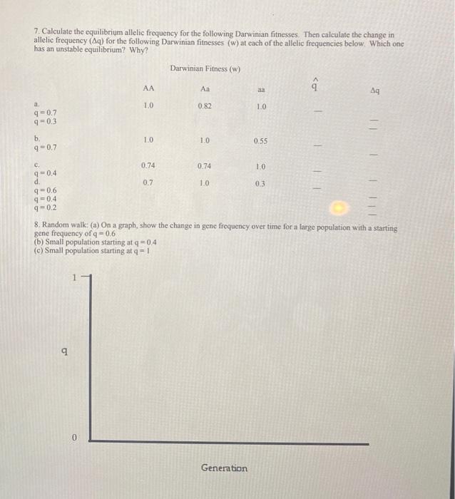 Solved 7. Calculate the equilibrium allelic frequency for | Chegg.com