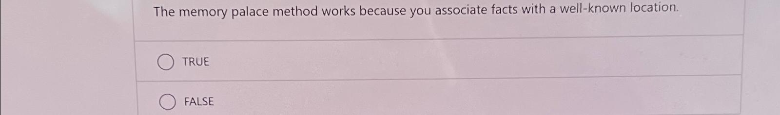 Solved The memory palace method works because you associate | Chegg.com