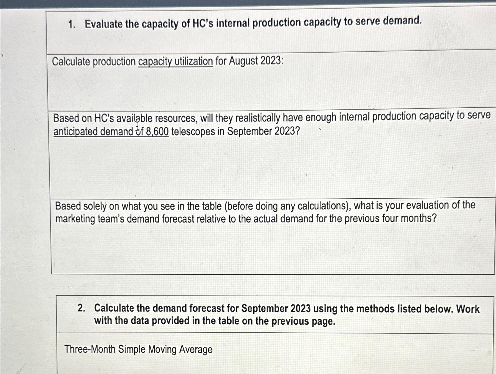 Solved Evaluate the capacity of HC's internal production | Chegg.com
