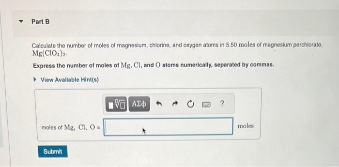 Solved Calculate the number of moles of magnesium, chlorine, | Chegg.com
