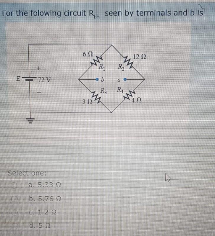 Solved For the folowing circuit Rth ﻿seen by terminals and | Chegg.com