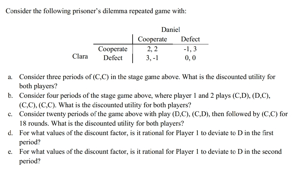Solved Consider the following prisoner's dilemma repeated | Chegg.com
