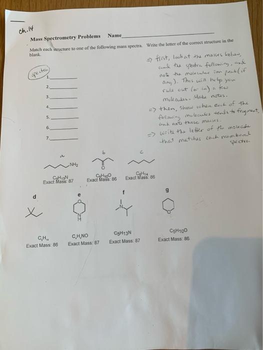 Solved ch.14 (spectra 2 Mass Spectrometry Problems Name | Chegg.com