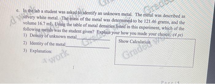 Solved e. In the lab a student was asked to identify an | Chegg.com