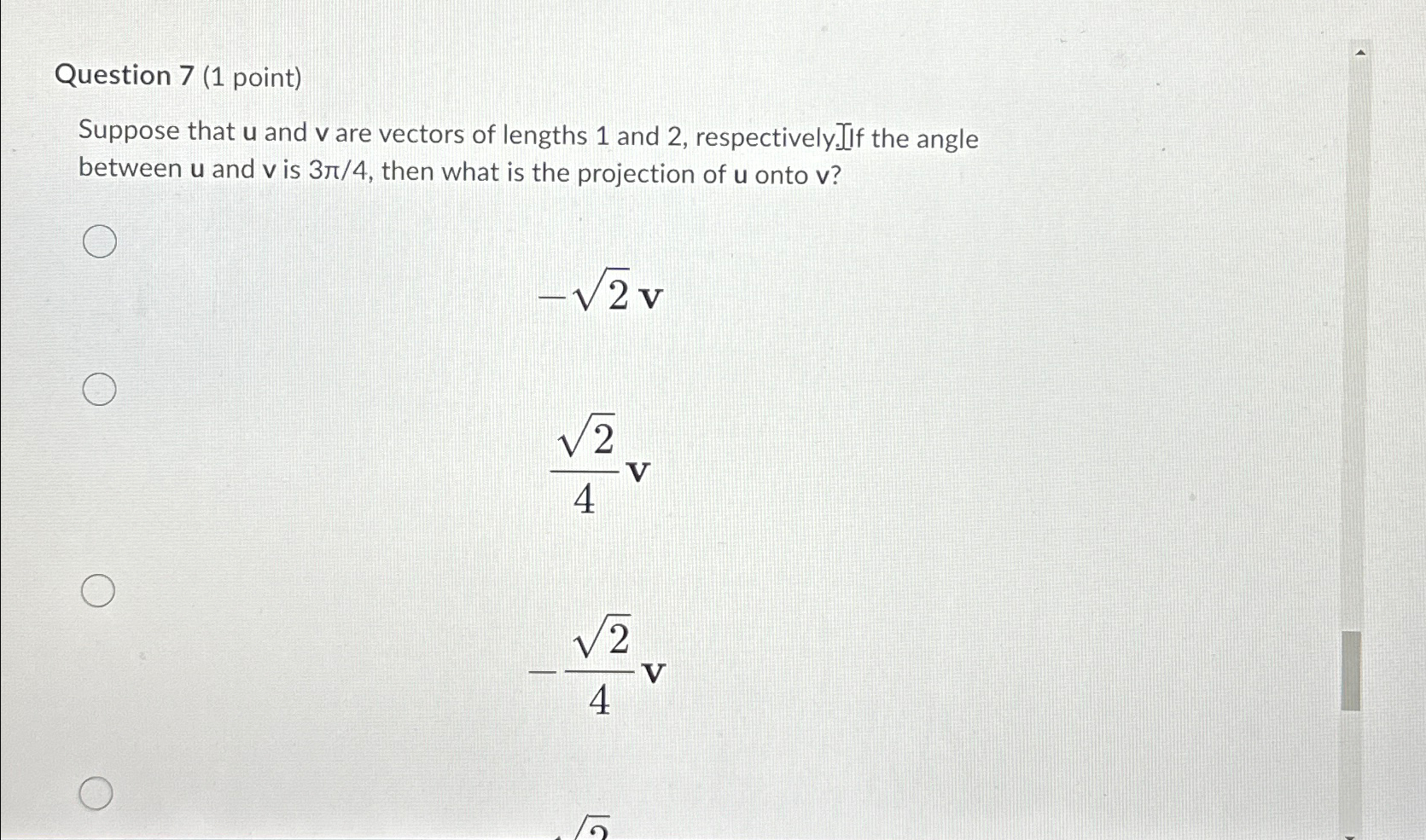 Solved Question 7 (1 ﻿point)Suppose that u ﻿and v ﻿are | Chegg.com