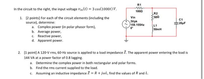 Solved In the circuit to the right, the input voltage vin | Chegg.com