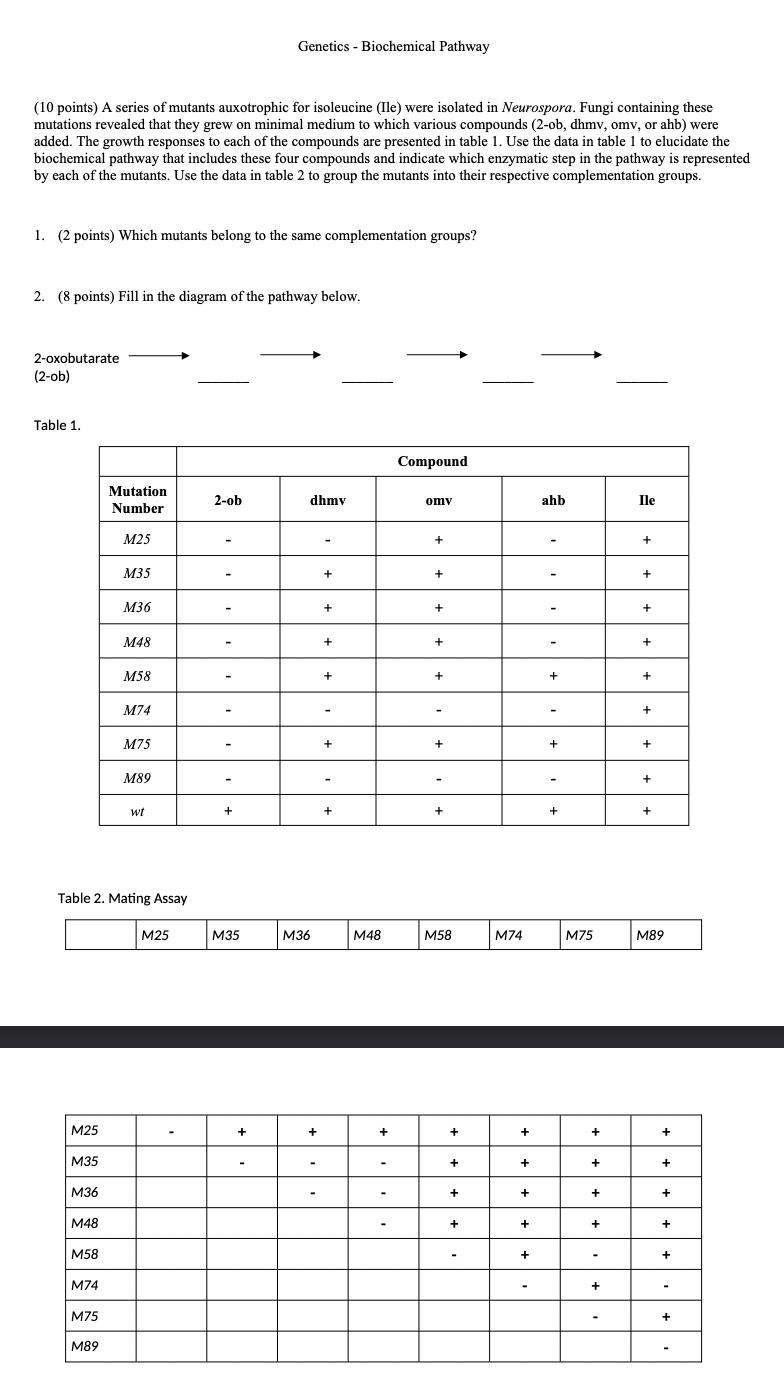 Solved (10 ﻿points) ﻿A series of mutants auxotrophic for | Chegg.com