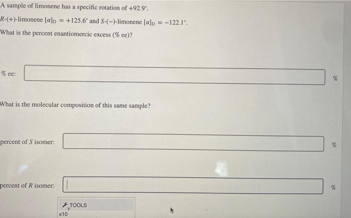 Solved A sample of limonene has a specific rotation of | Chegg.com
