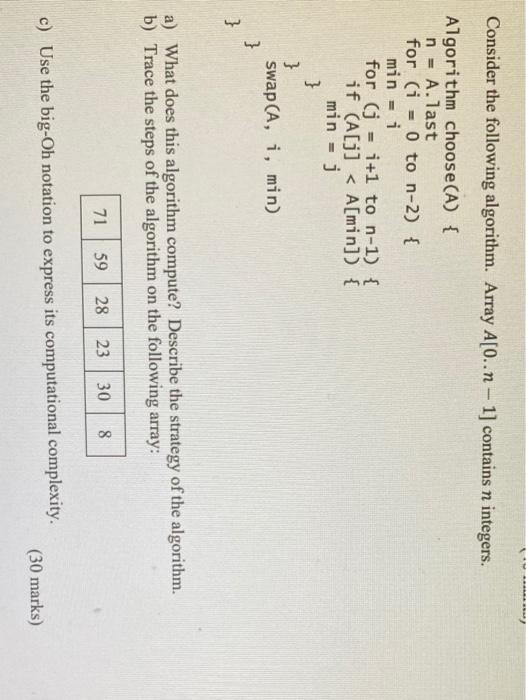 Solved Consider the following algorithm. Array A[0..n - 1] | Chegg.com