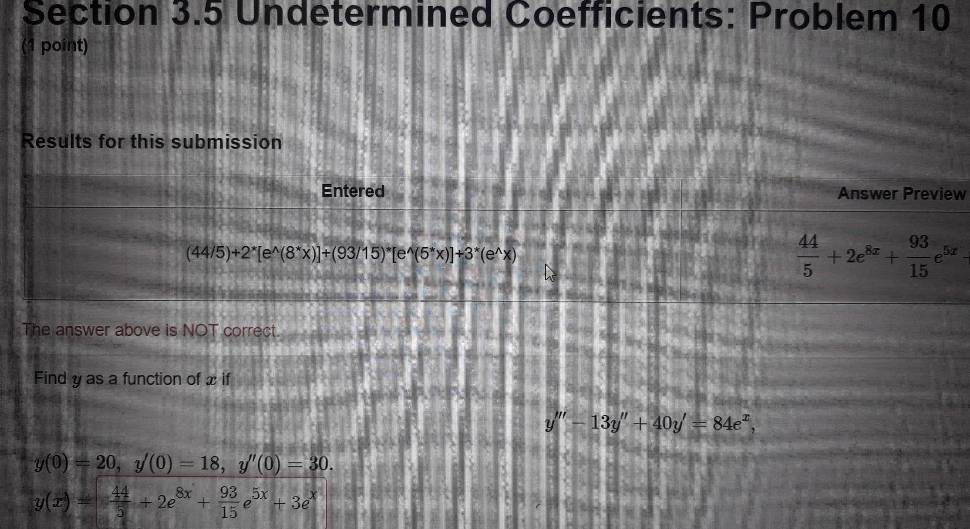 Solved Section 3.5 Undetermined Coefficients: Problem 10 (1 | Chegg.com