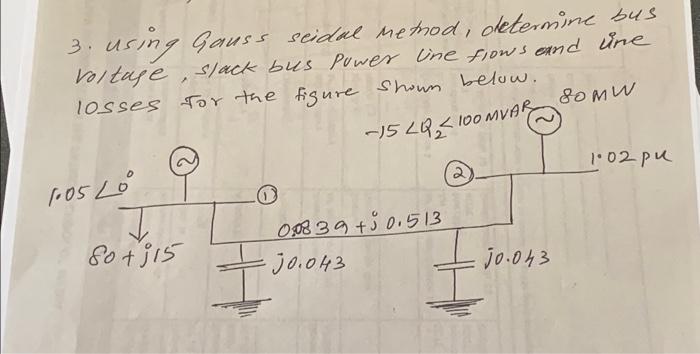 Solved 3. using Gauss seidal method, determine bus voltaje, | Chegg.com