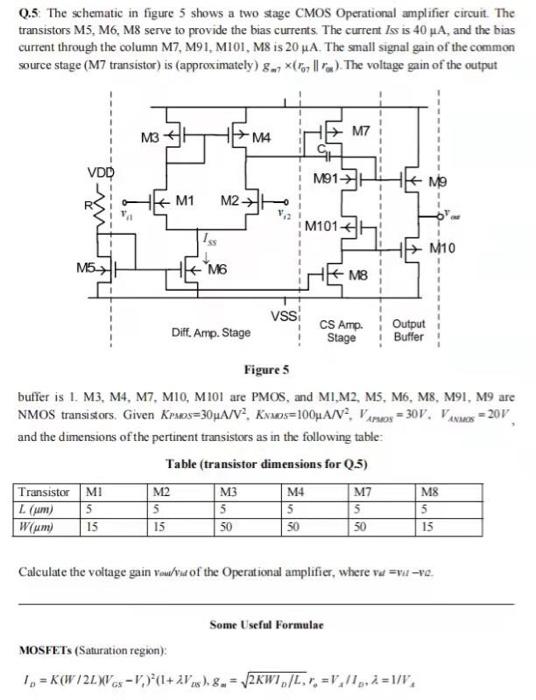 Solved Q.5. The schematic in figure 5 shows a two stage CMOS | Chegg.com