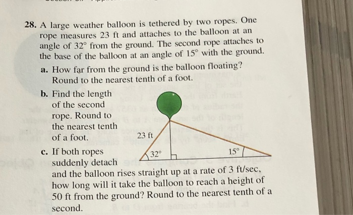 Solved 28. A large weather balloon is tethered by two ropes. | Chegg.com