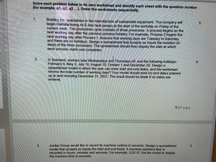 Solved Solve each problem below in its own worksheet and | Chegg.com