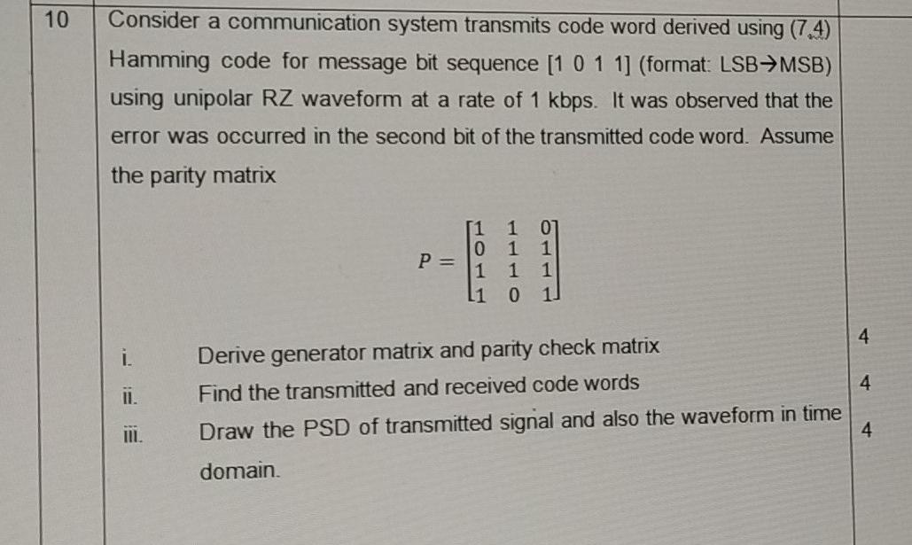 Solved 10 Consider a communication system transmits code | Chegg.com