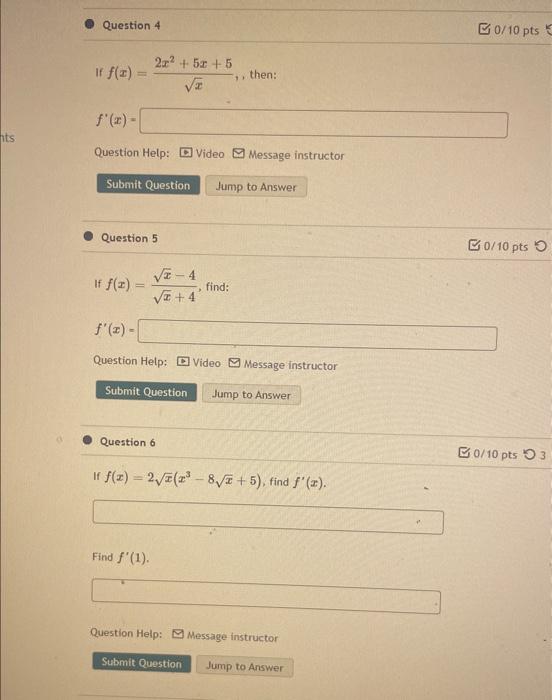 Solved If f(x)=x2x2+5x+5, , then: f′(x) Question Help: | Chegg.com