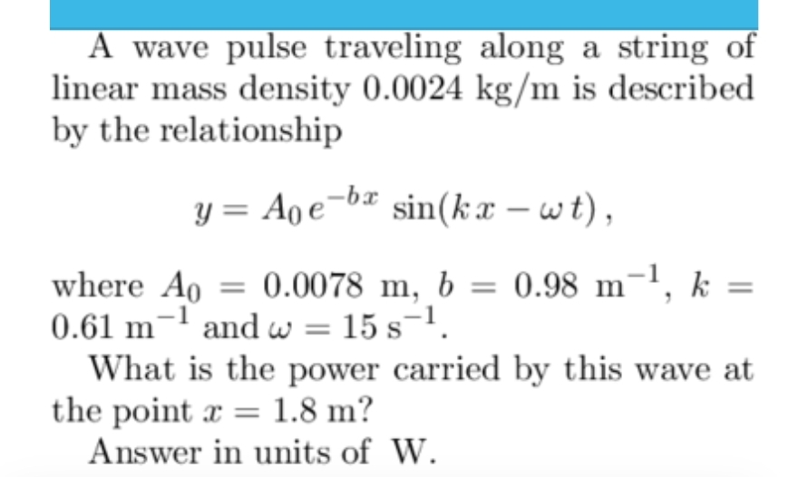 Solved A wave pulse traveling along a string of linear mass | Chegg.com