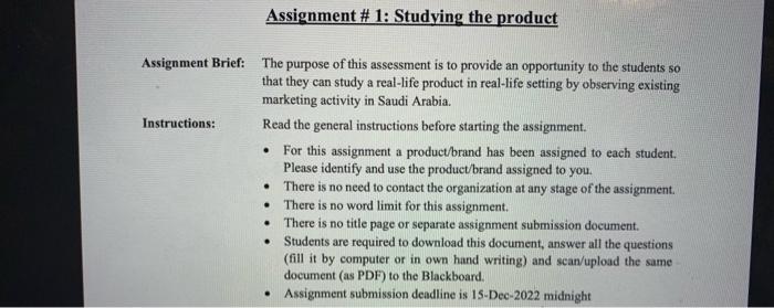 Assignment \# 1: Studying the product Assignment | Chegg.com