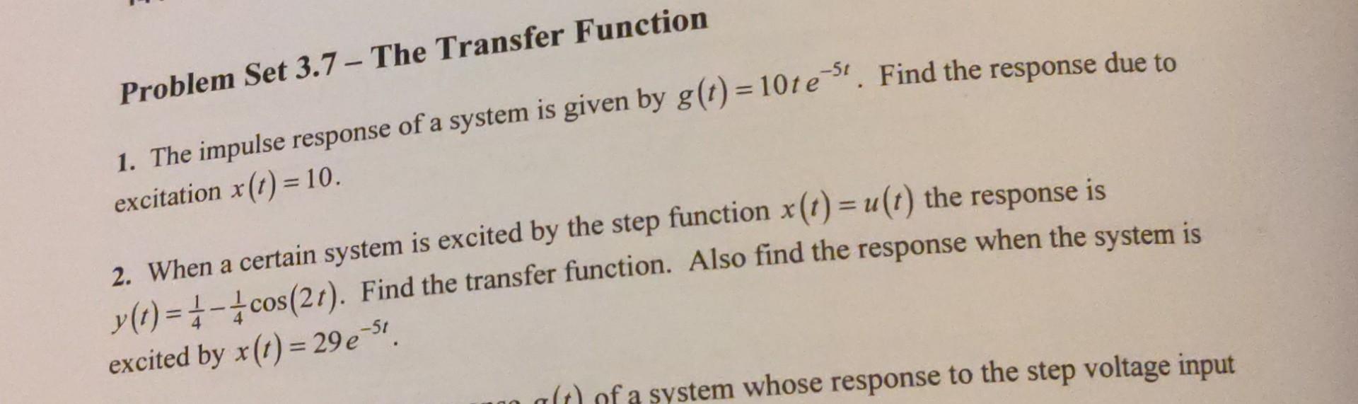 Solved Problem Set 3.7 – The Transfer Function 1. The | Chegg.com